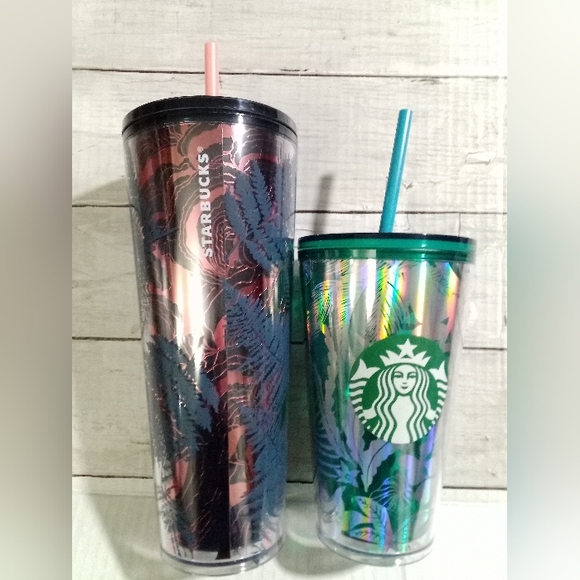 Starbucks | Kitchen | Starbucks Set Tumblers Irredecsent Shiny Foliage ...
